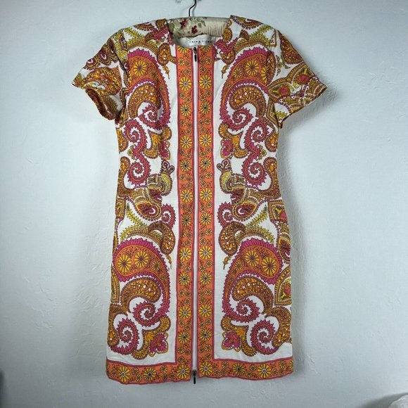 Trina Turk | Dresses | Trina Turk Womens Paisley Print Short Sleeve Zip ...